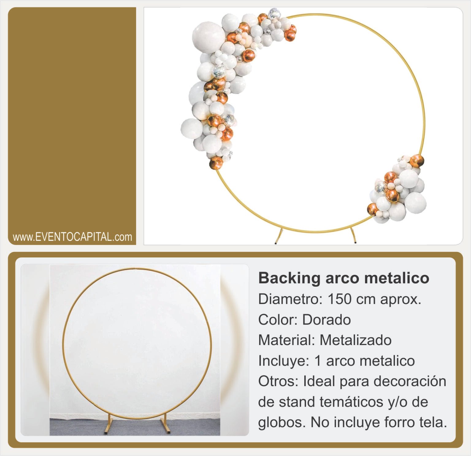 Backing arco metálico 150cm - Alquileres Para Eventos
